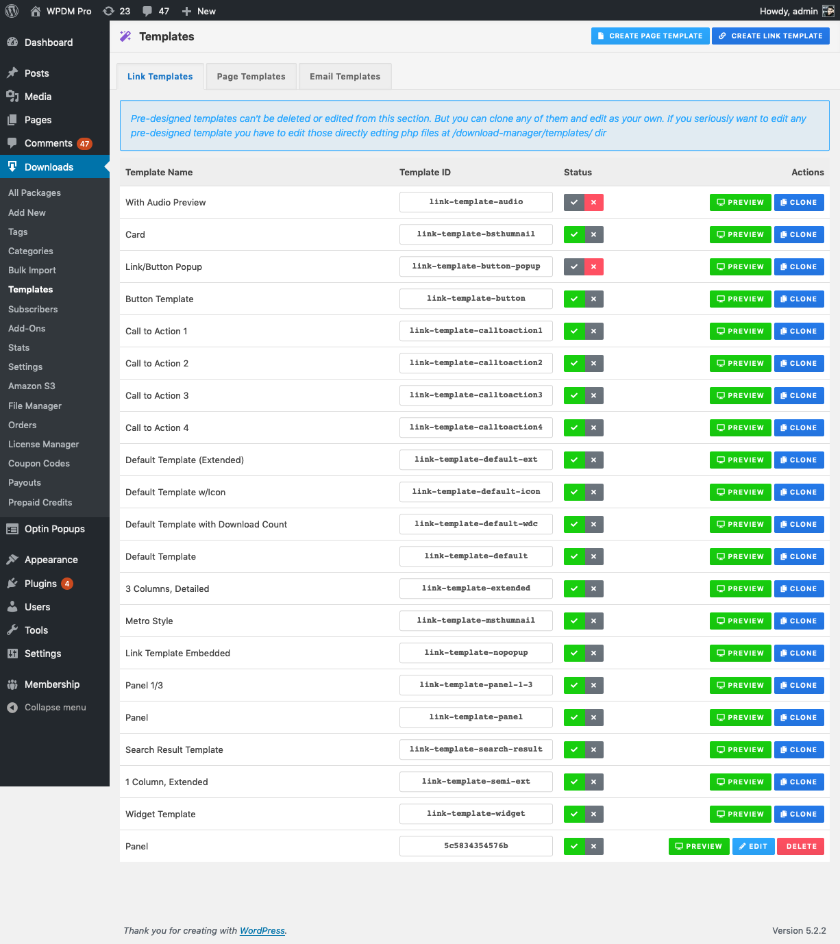 Templates WordPress Download Manager