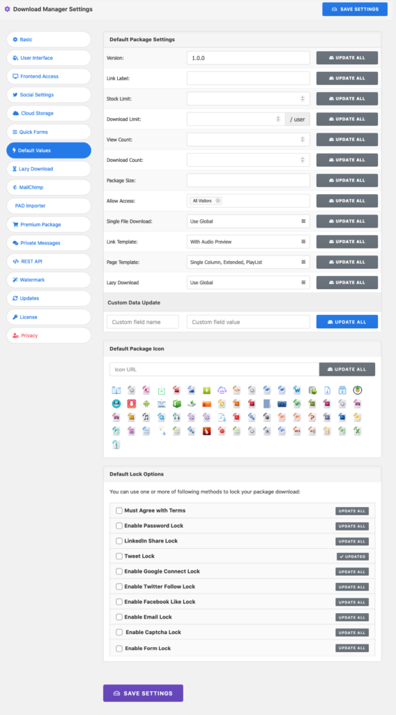 WPDM Default Values - WordPress Download Manager